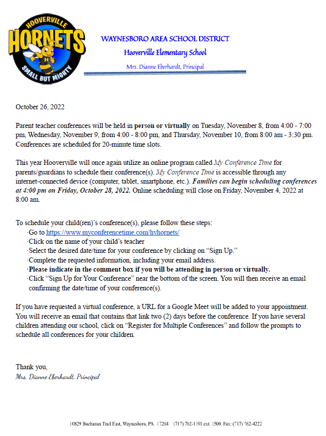 Parent Teacher Conferences | Hooverville Elementary School